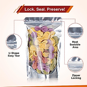 BELLE KR® Mylar Bags for Food Storage- Pack Of 100 (30 Pieces 4"x6" and 5"x8" and 40 Pieces 6"x9") Resealable Mylar Ziplock Bag with 7.5mil Thickness with Labels