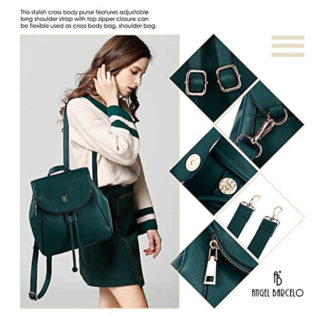 Angel Barcelo Backpack Purse for Women Fashion Backpack Purses PU Leather Daypacks Shoulder Bag Satchel Purse Green