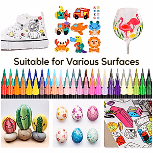 Pagather 48 Colors Acrylic Paint Markers, Dual Tip with Fine Tip and Brush Tip Pens for Stone, Wood, Calligraphy, Canvas, Ceramic, Metal, Glass, Rock Painting, DIY Crafts