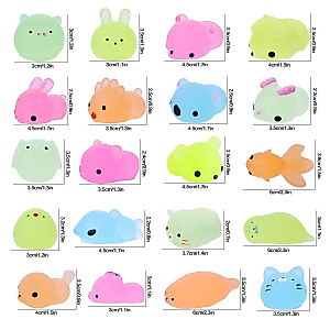 POKONBOY 23 Pack Squishies Mochi Squishy Toys Glow in The Dark Party Favors for Kids - Mini Kawaii Squishies Mochi Animals Stress Relief Squishy Pack Squishy Cat Squishys with Storage Box