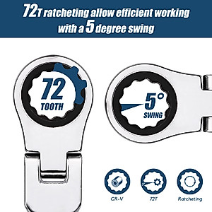 PTSTEL Ratcheting Wrench Set, Extra Long Double Box End Wrench Set，Flex-Head Metric Spanner Set, 6 Piece 72-Tooth Ratcheting Wrench Kit, 8-19mm (6, 8-19mm)