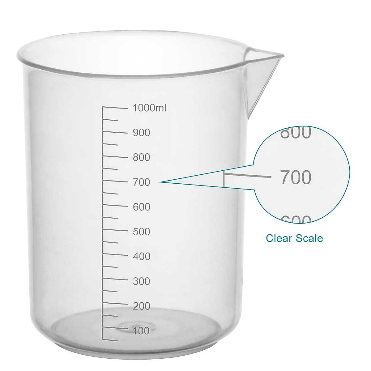 stonylab Plastic Beaker Set, Clear Plastic Graduated Beaker with Pouring Spout Measuring Beaker Set Liquid Cup Container in 5 Sizes, 50 ml/100 ml/250 ml/500 ml/1000 ml (1 L), Combo Pack