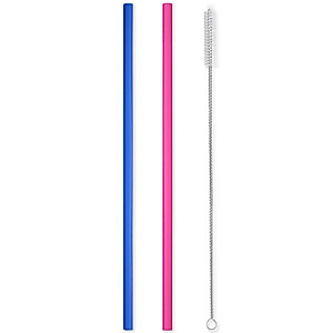 Hiware Extra Long 14.5" Reusable Silicone Straws for 128 oz/ 1 Gallon Water Bottle, Gallon Water Jug - 2 Pack Flexible Drinking Straws for Extra Tall Cups and Giant Mugs with Cleaning Brush