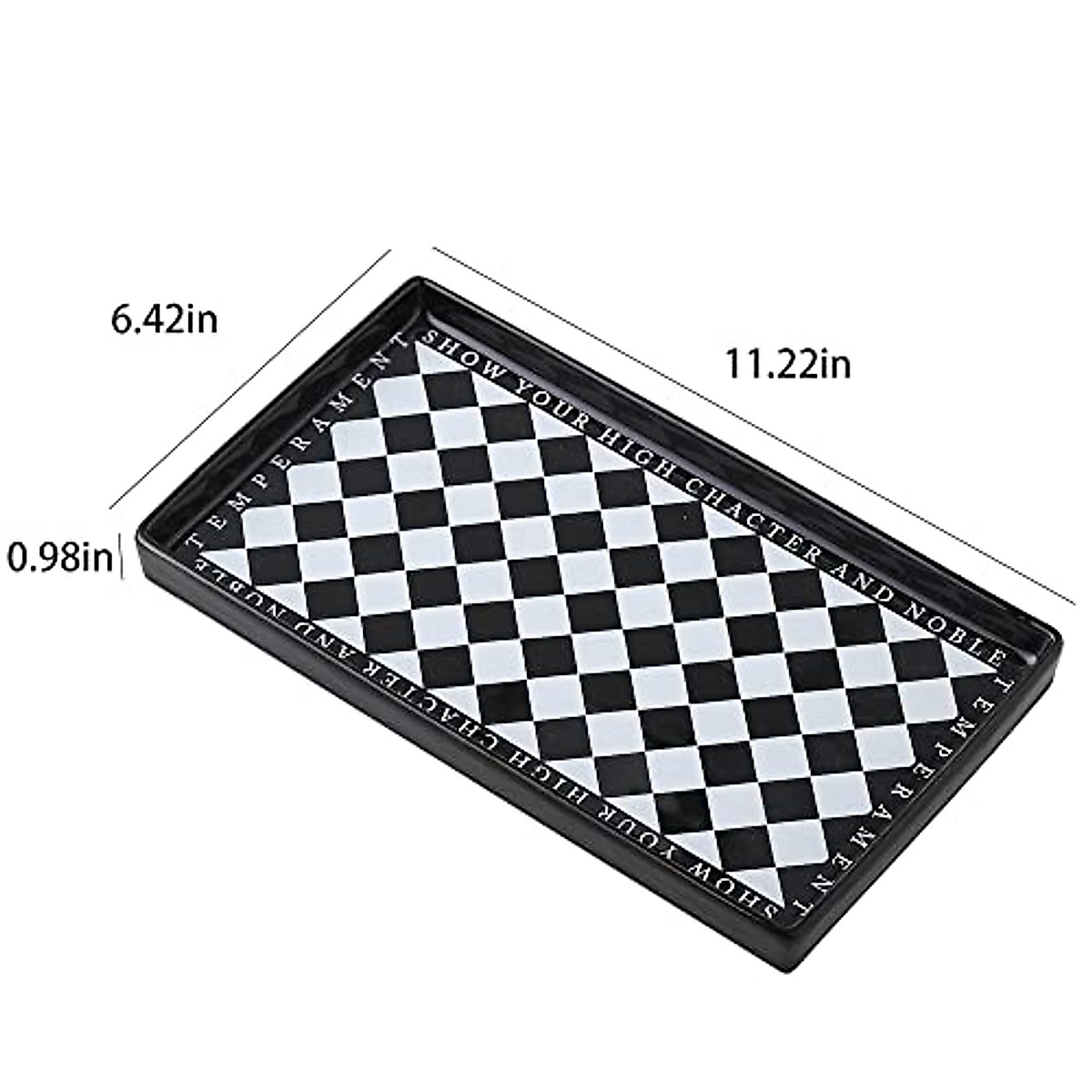 Redelaenor Ring Dish Rectangular Trinket Jewelry Tray Ceramic Dresser Bathroom Vanity Storage and Holder Black and White Grid Medium