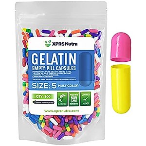 XPRS Nutra Size 5 Empty Capsules - 100 Count Very Small Empty Gelatin Capsules - Empty Pill Capsules - DIY Capsule Filling - Fillable Pill Capsules Empty Gel Caps (Multi Color)