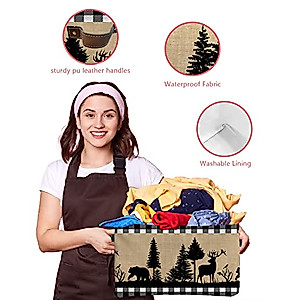 Large Capacity Storage Bins Christmas Animal Moose Elk Xmas Tree Storage Cubes, Collapsible Storage Baskets for Organizing for Bedroom Living Room Shelves Home 15x11x9.5 In