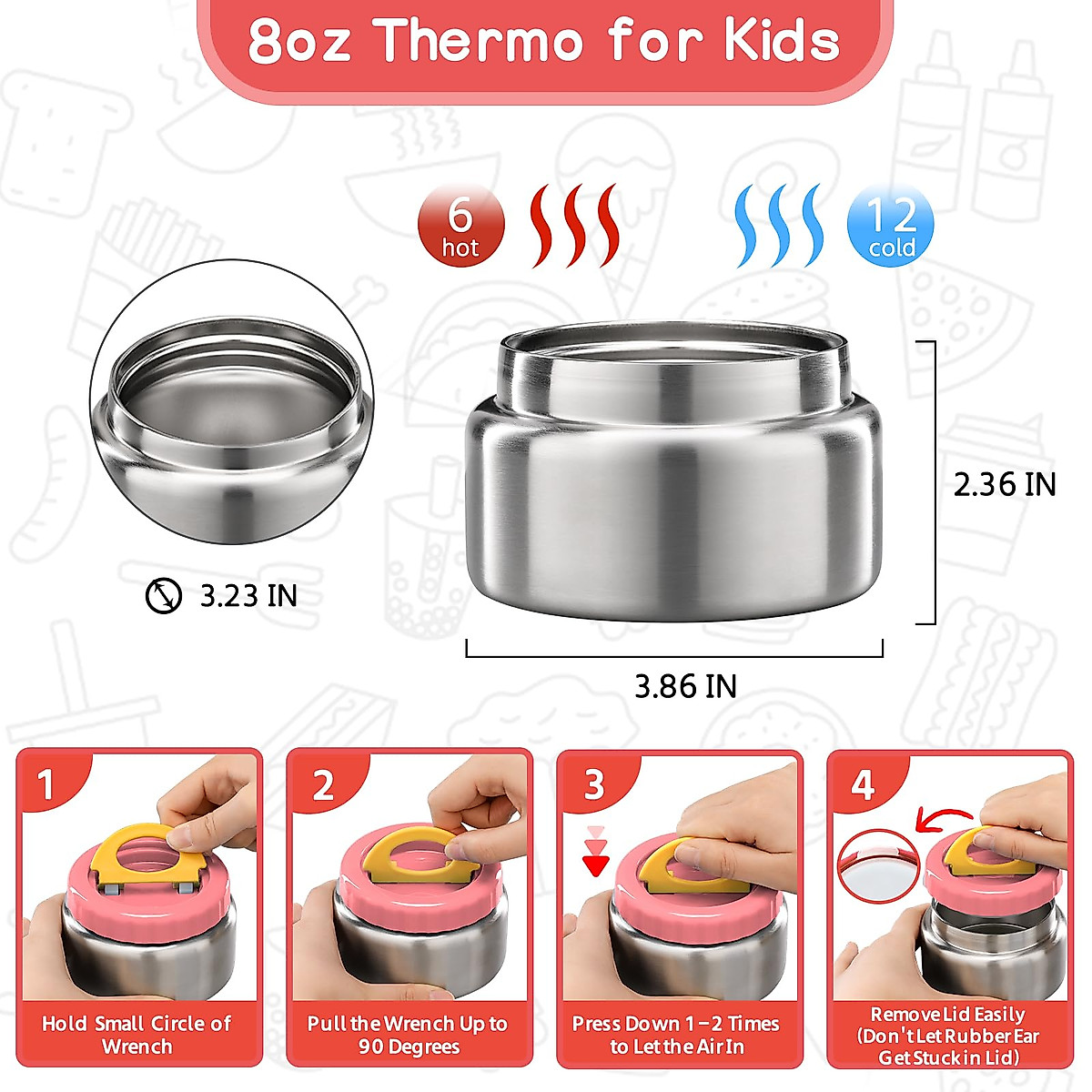 MAISON HUIS Bento Lunch Box for Kids With 8oz Soup Thermo, Leakproof Lunch Compartment Containers with 4 Compartment Bento Box, Thermo Food Jar and Lunch Bag, BPA Free,Travel, School(Flamingos)