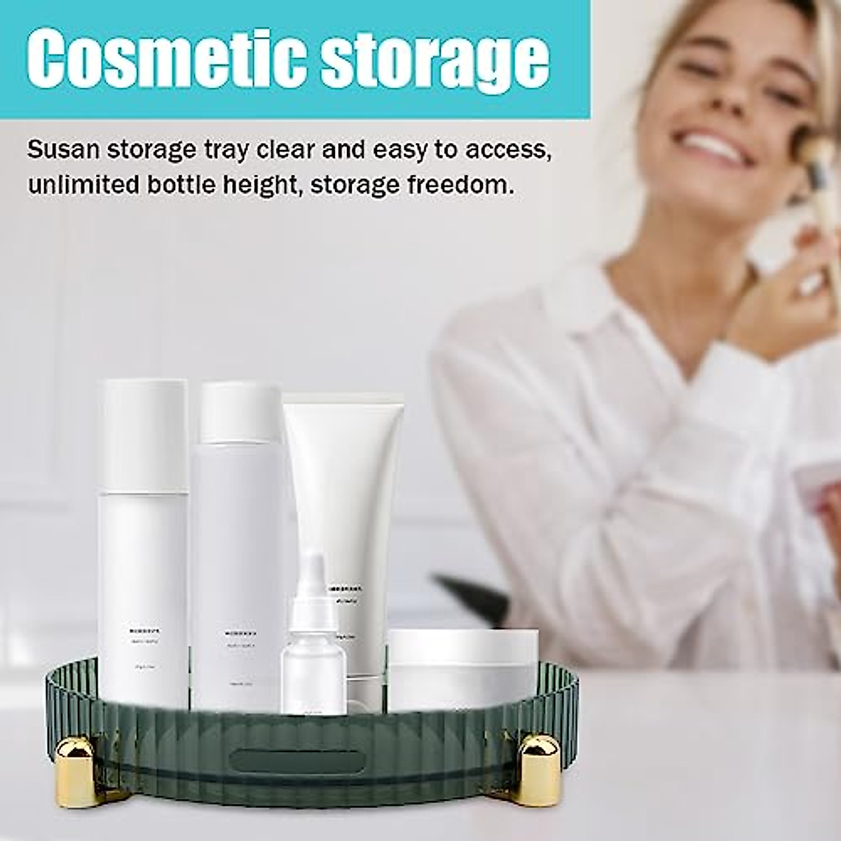 Lazy Susan Organizer, 360 °Rotating Tray Makeup Perfume Organizer, Turntable Organizer Cabinet Organizer, for Kitchen Bathroom Cabinet Pantry Vanity Refrigerator Countertop(Green)