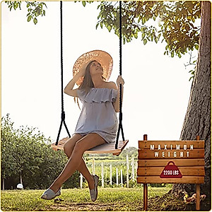 Taeku Adult Tree Swing, Hanging Beech Wood Swings with Adjustable Rope Garden Chair Seat Swing for Indoor Outdoor (22''x10'')
