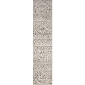 JONATHAN Y SBH102A-28 Citta High-Low Pile Mediterranean Tile Indoor Outdoor Area-Rug Bohemian Contemporary Geometric Easy-Cleaning Bedroom Kitchen Backyard Patio Porch Non Shedding, 2 X 8, Beige