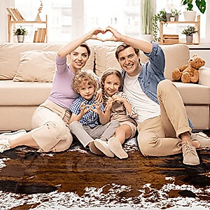 CONBEN Oversized Faux Cowhide Rug (6.3ft x 8.3ft) - Non-Slip Backing, Cow Print Decor - Farmhouse, Western Floor Rugs for Living Room, Bedroom, Dining Area or Office