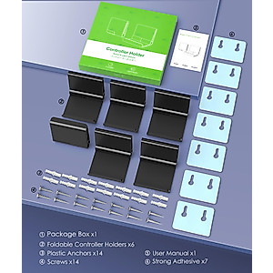 6 Pack Foldable Controller Wall Mount Holder for Xbox PS5 PS4 PS3 Switch Pro Strong Adhesive/Screw Upgraded Controller Stand Hanger with Anti-slip Pad Universal Gaming Remote & Headphone Accessories