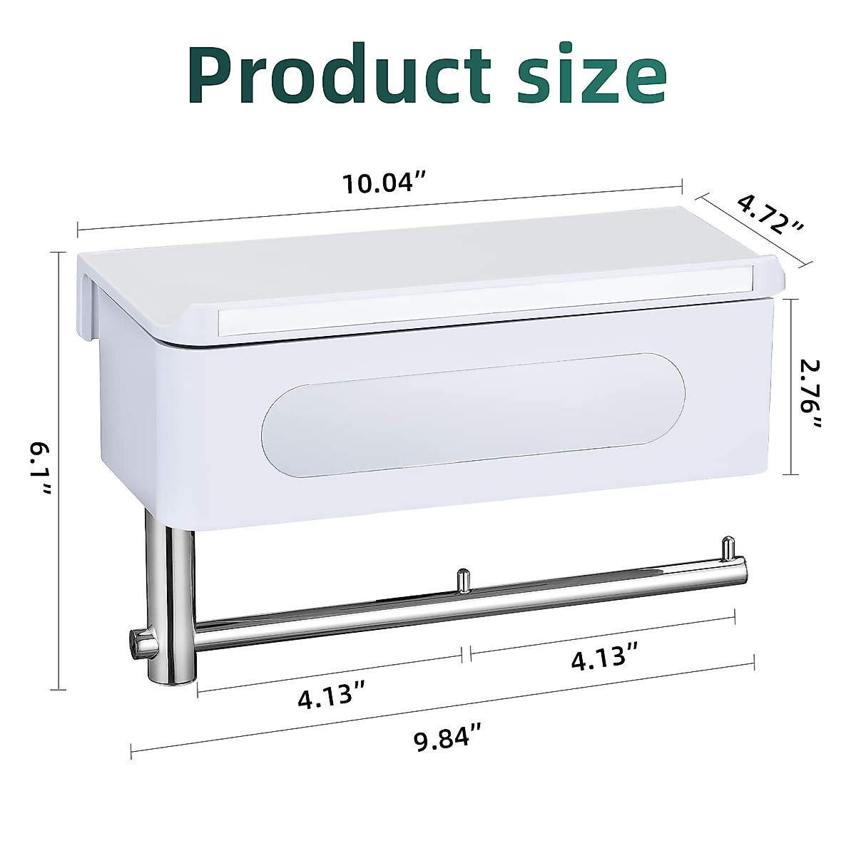 White Bathroom Toilet Paper Holder with Shelf and 180°Rotation Movable Storage Box, ABS Material Wall Mount Double Roll Tissue Holder Dispenser, Punching or Self Adhesive Two Different Installation