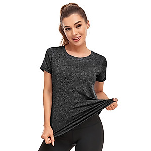 Abrooical Women's Short Sleeve Workout Shirt Yoga T-Shirt Athletic Tee Top Round Neck Wicking Sports Tees Black Large