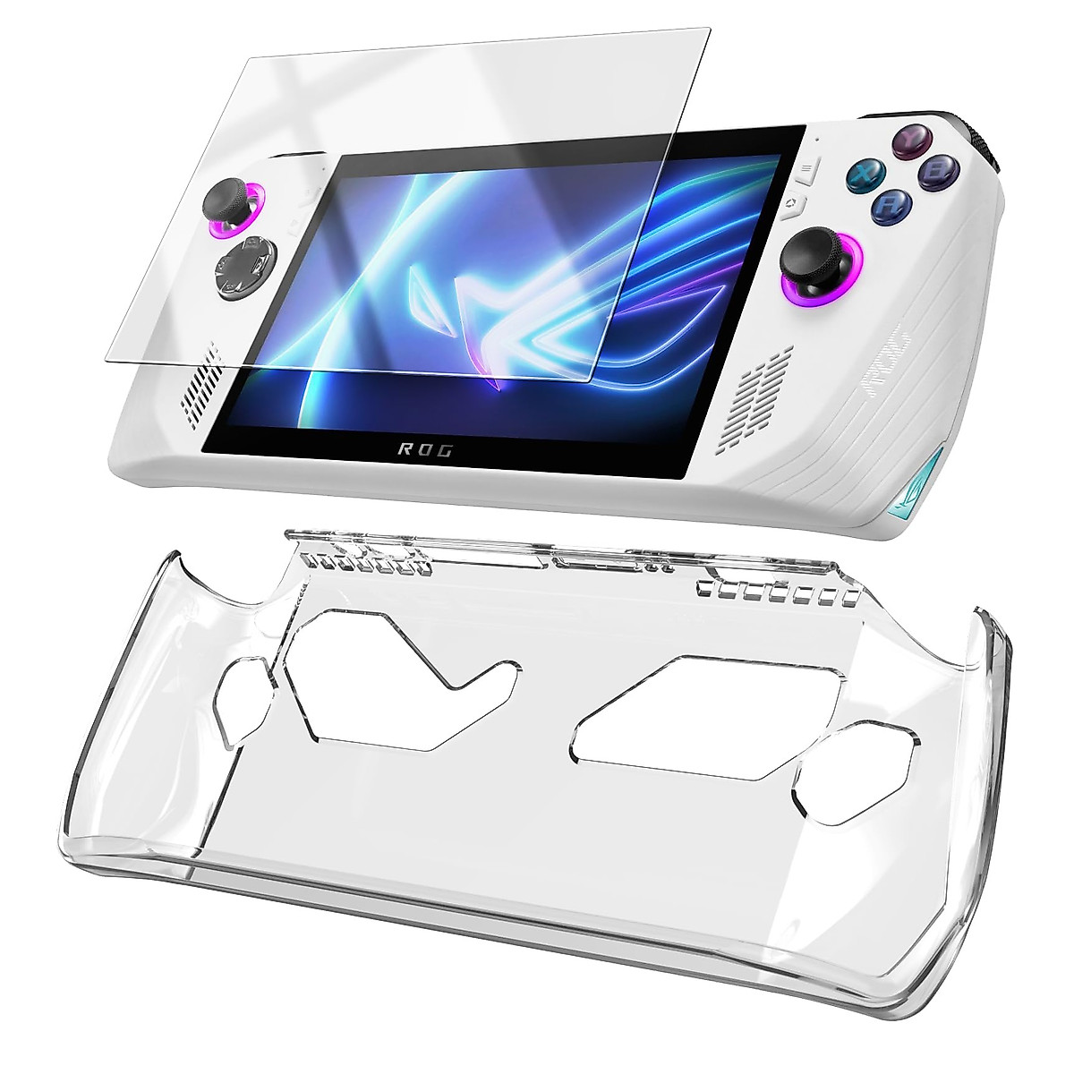 ENCASED 3-in-1 Asus ROG Ally Accessories Bundle - Clear Grip Case with Tempered Glass Screen Protector and Protective Carrying Bag with Handle (EVA Hard Shell)