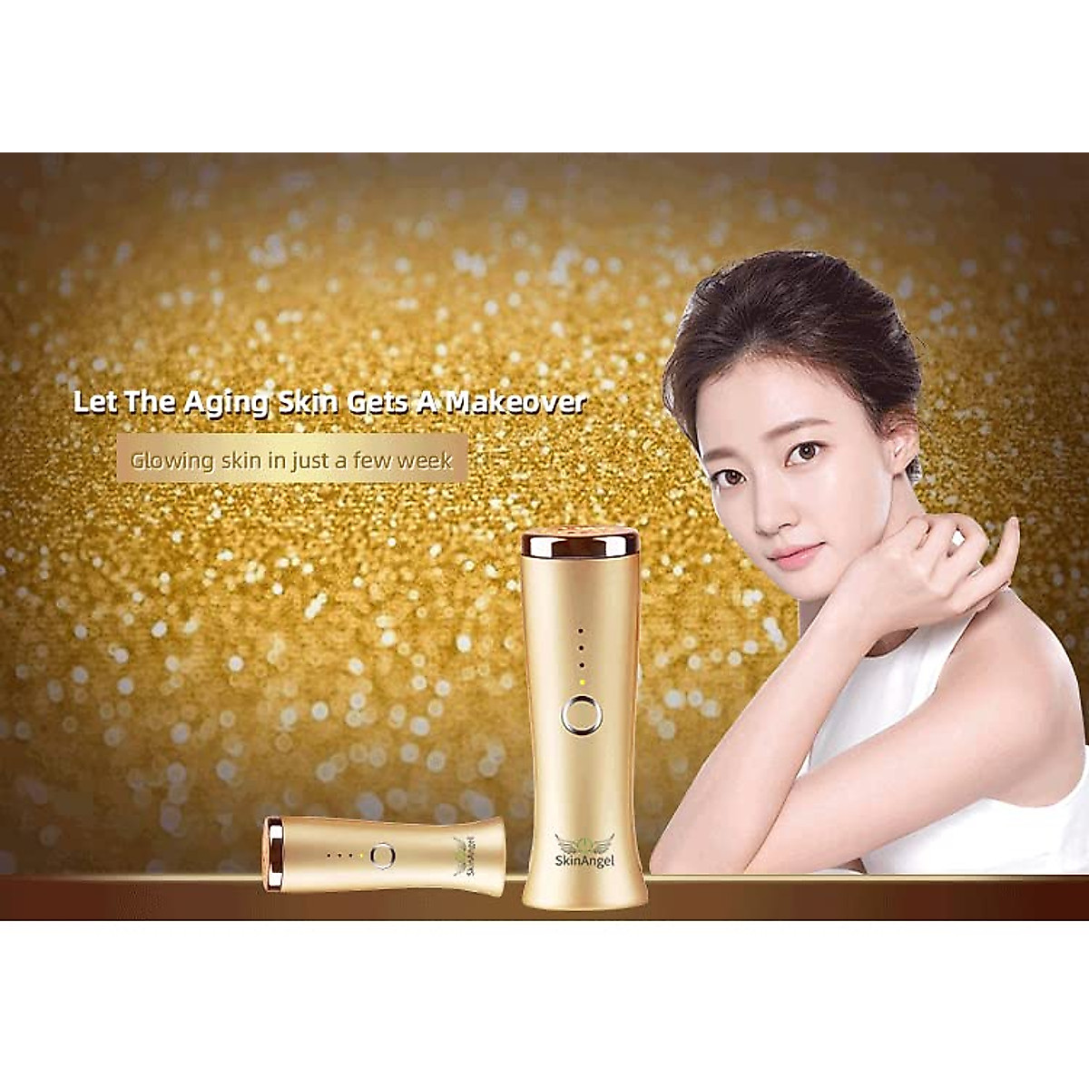 SkinAngel Red Light Therapy for Face & Neck - FDA Cleared - Infrared Skin Tightening Machine – Wand for Wrinkle Removal, Anti Aging Devices, Skin Rejuvenation - Golden