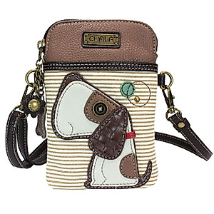 Chala Toffy Dog Cellphone Crossbody Handbag - Convertible Strap (Brown Stripe)