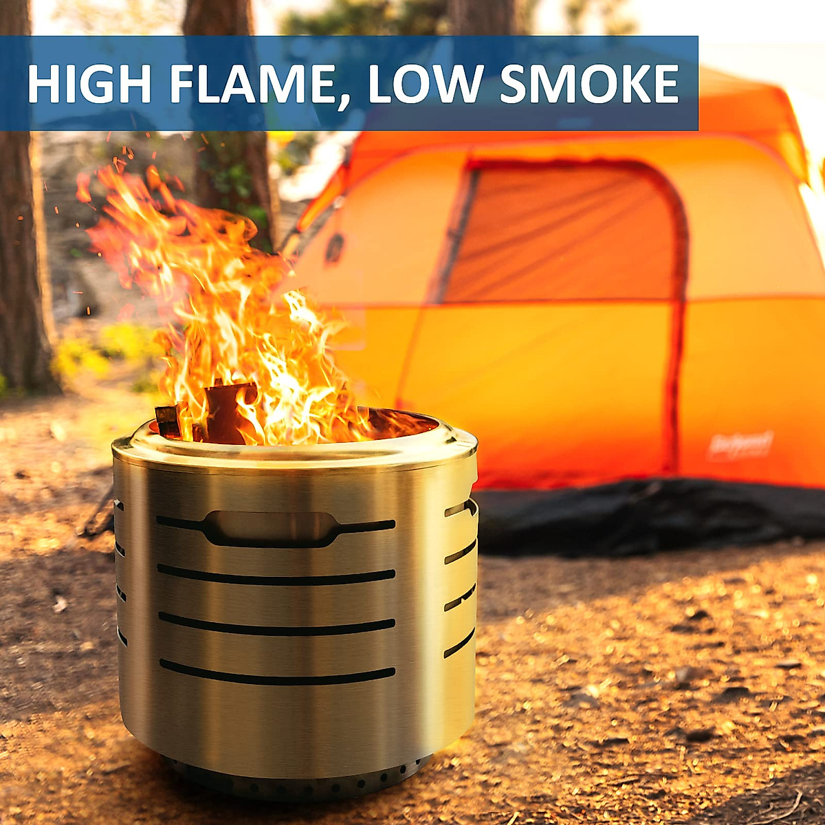 BeyondHOME 19.3 Inches Smokeless Instant Fire Pit, Stainless Steel Fire Pit Wood Burning with Ash Pan, Bonfire Stand, 10 Second Setup, Suitable for Outdoor Camping, Garden