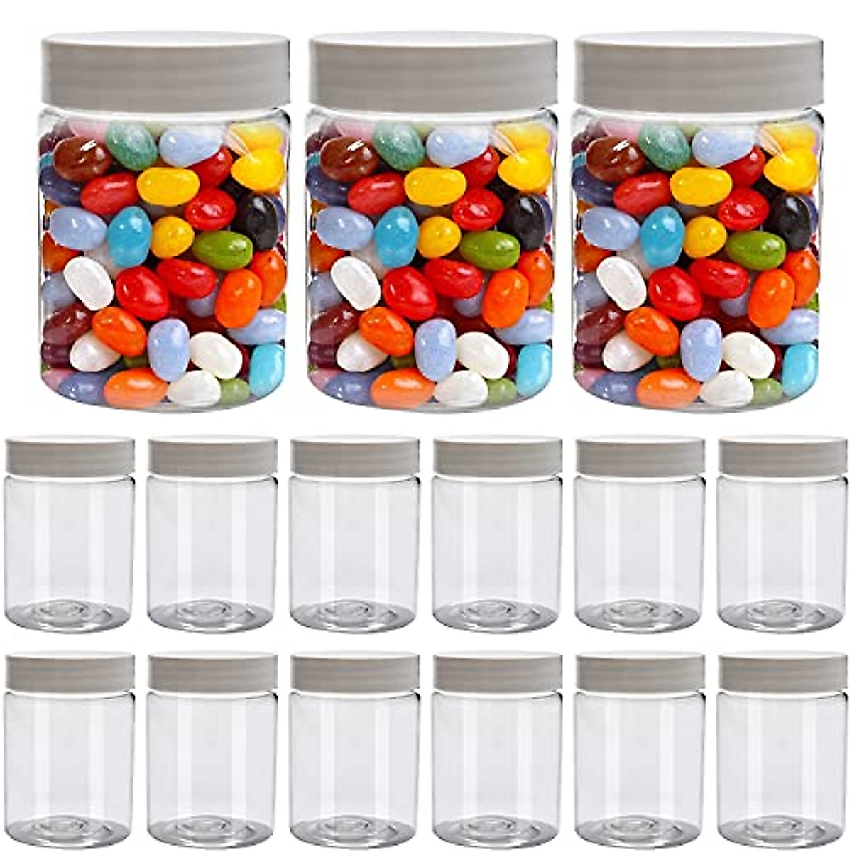 Accguan 15Pack 4oz Plastic Jar Storage Container with White Lids Airtight Clear Wide-mouth Slime Storage Jars for Cosmetic Cream Light Clay