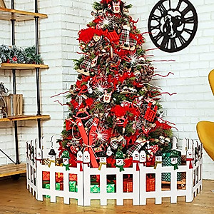 Christmas Wooden Picket Fence Wood Christmas Tree Fence Decoration Snowman Flexible Mini Fence Indoor Garden Decoration Fence for Holiday Office Home Wedding Party Decor (Classic Style, 4 Pieces)
