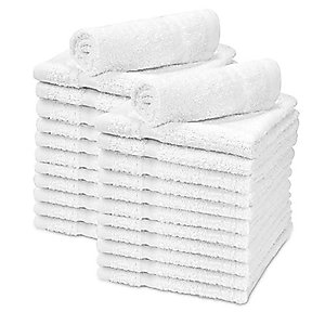 TALVANIA Washcloths Towels 24 Pack Super Absorbent Terry Towel 100% Ring Spun Cotton White Wash Cloth with Border Design Ideal for Face Wash Multi-Purpose Gym Spa Home Bath Towel 12"X12"