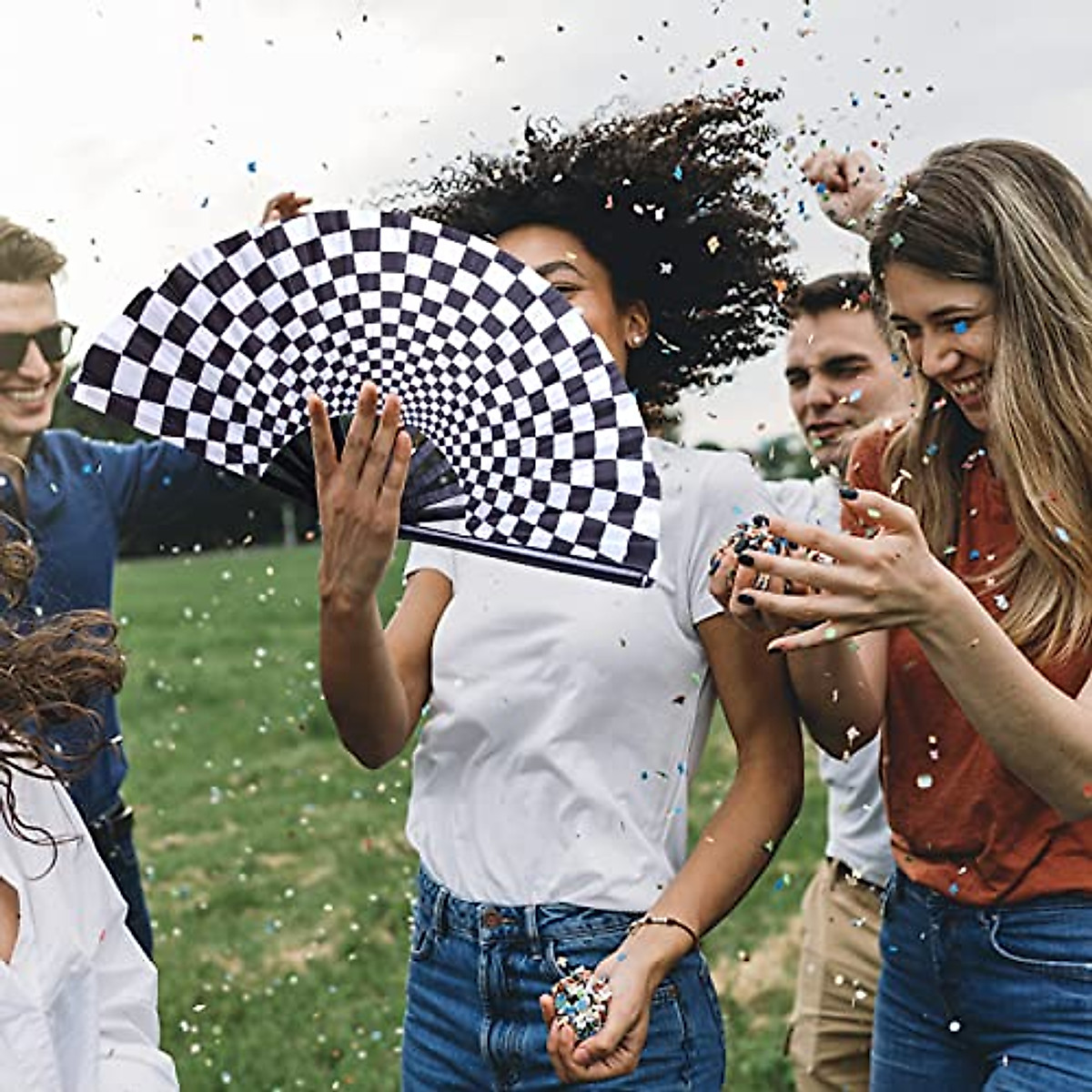 Gionforsy 2pcs Rave Hand Fan Bamboo Holding Hand Fan Large Folding Fan with Bright Color Fabric Folding Fan for Festival (Style-1)