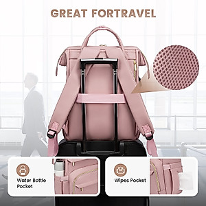 LOVEVOOK Leather Laptop Backpack for Women 15.6 inch,Travel Backpack Purse Nurse Teacher Backpack Computer Laptop Bag,Professional College Business Work Bags Carry On Backpack with USB Port,Pink
