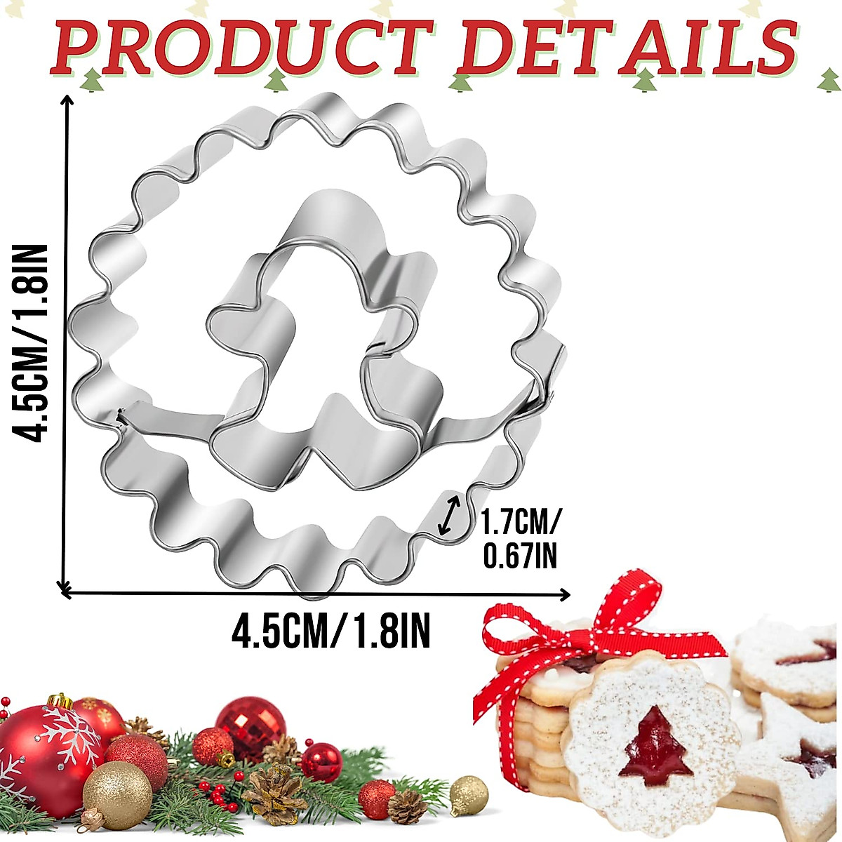 KAISHANE 9PCS Mini Linzer Cookie Cutter Set, Christmas Holiday Metal Cookie Cutters, Gingerbread Man, Christmas Tree, Bell, Heart Shape for Baking Sandwich Jam Cookies