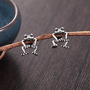 LOVECOM 2 Piece Frog 925 Sterling Silver Dangle Post Earrings for Women Cute Frog Vintage Animal Earring Jewelry Birthday Gifts