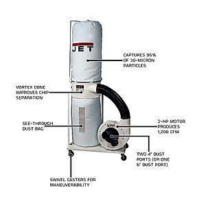 JET DC-1200VX-BK1 Vortex Cone Dust Collector, 30-Micron Bag Filter, 1200 CFM, 1Ph 230V (710701K)