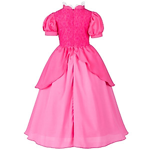 Pink Princess Dress for Girls, Kids Princess costume with Crown Gloves Wand Earrings 8-9 Years