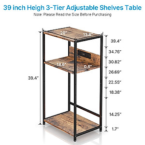 CCCEI Black Computer Tower and Printer Stand with Charging Station, 3 Outlets and Fast Charging USB Ports, 3 Tier Movable Storage Shelf, Tall PC Case or Scanner Table 39 Inches High for Small Office.