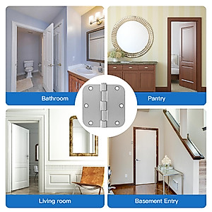 3 Pack Brushed Nickel Door Hinges,3.5 Inch Rounded 5/8" Radius Door Hinges Interior 3 1/2 Inch Door Hinges Bifold Residential Standard Bedroom Indoor Door Hinges for Doors Home
