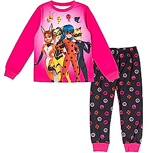Miraculous Cat Noir Ladybug Rena Rouge Little Girls Pajama Shirt Pants Pink/Black 7-8