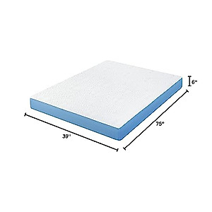 Oleesleep 6 Inch Ventilated Gel Infused Memory Foam Mattress, CertiPUR-US Certified, Blue,Twin