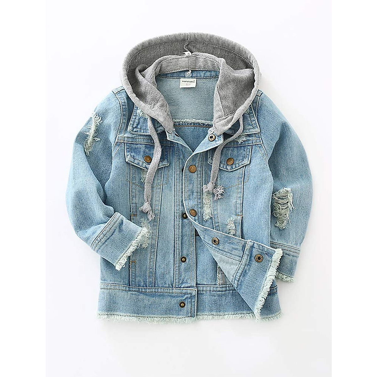 Abolai Baby Boys' Basic Denim Jacket Hoodie Button Down Jeans Jacket Top (5T(120#), Lightblue)