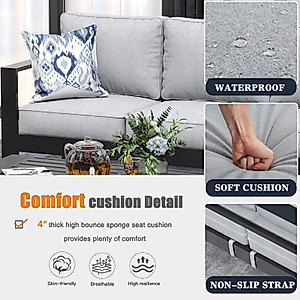 KHOLH 5 Piece Modern Aluminum Patio Furniture Set, Outdoor Patio Sectional Conversation Metal Seating Sets with Olefin Cushion and Coffee Table