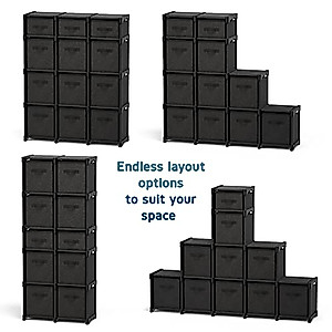 6 Cube Storage Organizer, Black Storage Cubes Organizer Shelves, Sturdy Cubbies Storage Shelves with Cube Storage Organizer Bins, DIY Cube Shelf Organizer for Bedroom, Playroom, Office, & Dorm
