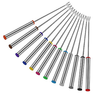 Prasacco 12 Pcs Fondue Forks, 9.5 Inch Stainless Steel Fondue Sticks with Heat Resistant Handle for Cheese Chocolate Fondue Roast Meat