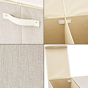 EZOWare Large Storage Boxes [3-Pack] Large Linen Fabric Foldable Storage Cubes Bin Box Containers with Lid and Handles for Home Nursery, Closet, Baby Products (Silver Gray)