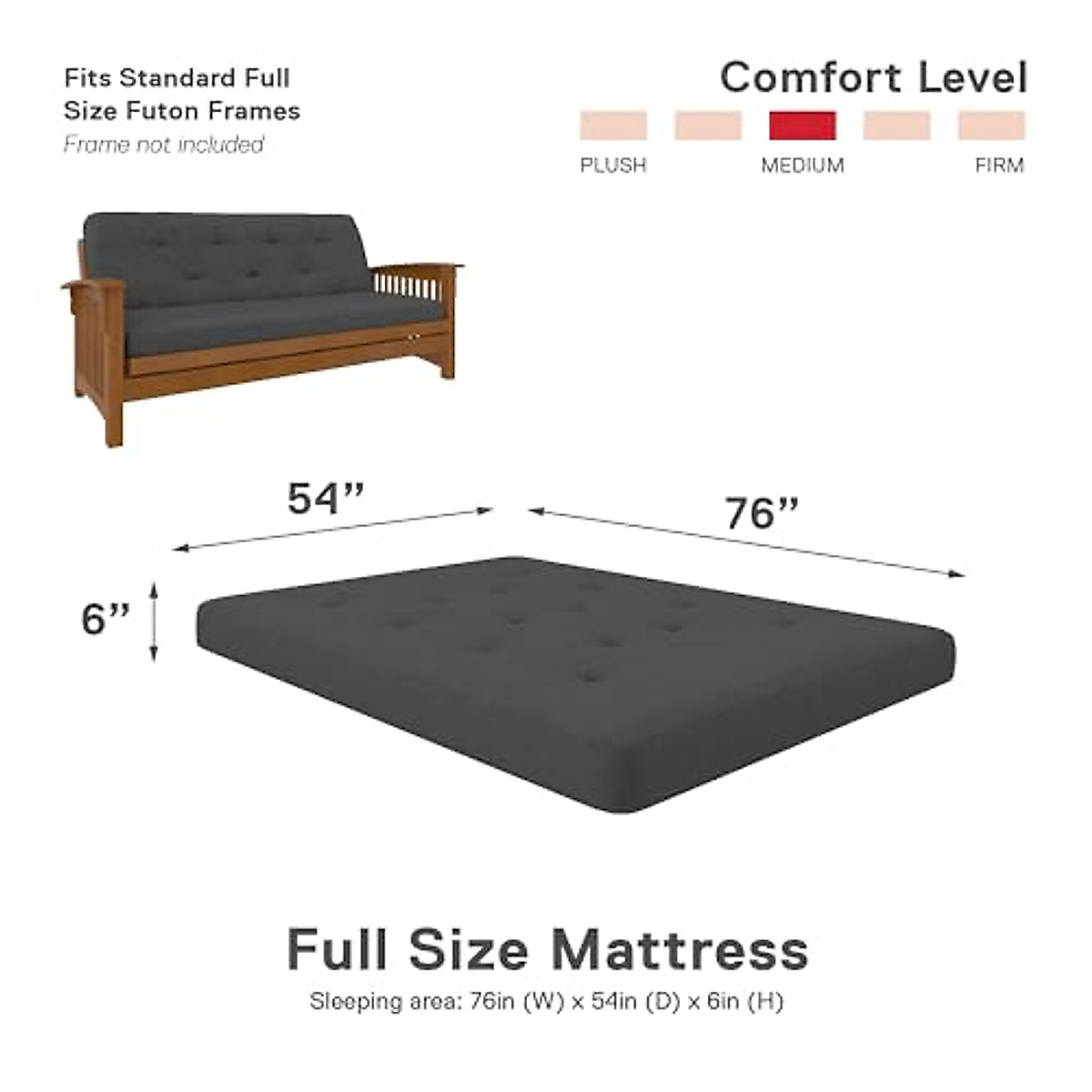 DHP Trule 6-Inch Bonnell Coil Futon Mattress, Microfiber, Full, Dark Gray