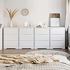 HOSTACK Modern 3 Drawer Dresser, Wood Chest of Drawers with Storage, Tall Nightstand with Cut-Out Handles, Side End Table, Accent Storage Cabinet for Living Room, Bedroom, White