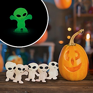Glow in The Dark Alien Figurines for Kids - 100 Pcs Small Halloween Toys for Halloween Party Favors - 1" Bulk Toys Goodie Bag Pinata Stuffers - Bulk Gifts for Kids - Vending Machine Toy - Easter Toys