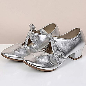 Women's Dance Shoes Fashion Shallow Soft Sole Shoes Modern Dance Latin Dance Square Low Top Shoes Silver