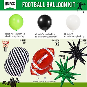 Football Balloon Garland Arch Kit 118 Pcs Green Black and White with Starburst mylar Balloons for Sports Theme Baby Shower Birthday The Big Game Party Supplies Decoration