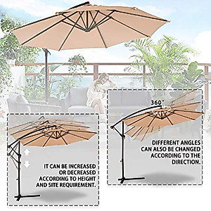 FDW Patio Umbrella Offset 10' Hanging Umbrella Outdoor Market Umbrella D10 Tan
