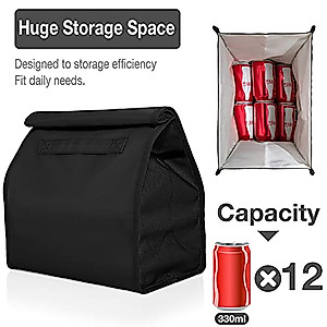 Reusable Lunch Sack Bag with Extra Storage Pockets, Knife, fork, spoon and Washable Napkin, Large Capacity Foldable Insulated Lunch Bag Tote for for Men, Women, Office, School,Picnic, Hiking (Black)