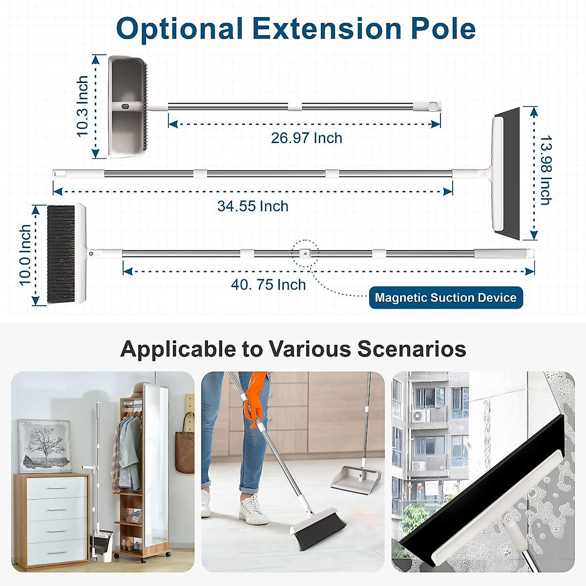 Broom and Dustpan Sets, 2 Pack Upright Brooms and Dustpans with 2 Broom Hooks, with Long Handle for Home Kitchen Lobby Floor Cleaning Supplies with Extension Pole