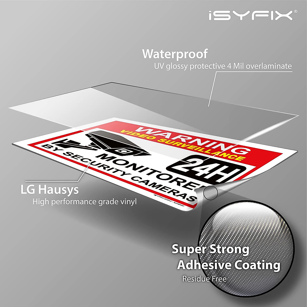 iSYFIX Video Surveillance Warning Sign Sticker - 2 Pack 10x7 inch – Premium Self-Adhesive Vinyl, Laminated for Ultimate UV Protection, Weather, Scratch, Water & Fade Resistance, Indoor & Outdoor