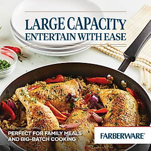 Farberware Cookstart DiamondMax Nonstick Jumbo Cooker with Lid and Helper Handle, Dishwasher Safe, 6 Quart, Black